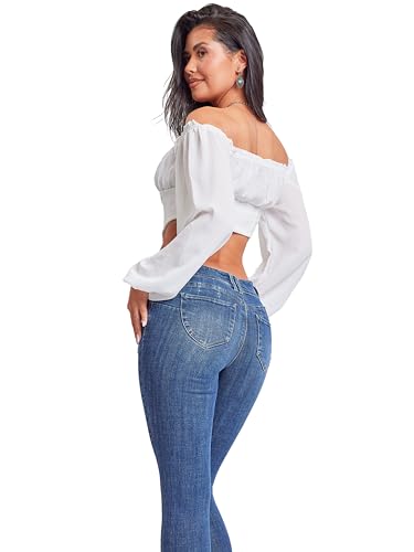 YMI Junior Women’s Wannabettabutt 2 Button Mid Rise Distressed Cuffed Denim Jeans (Medium wash Denim,3)