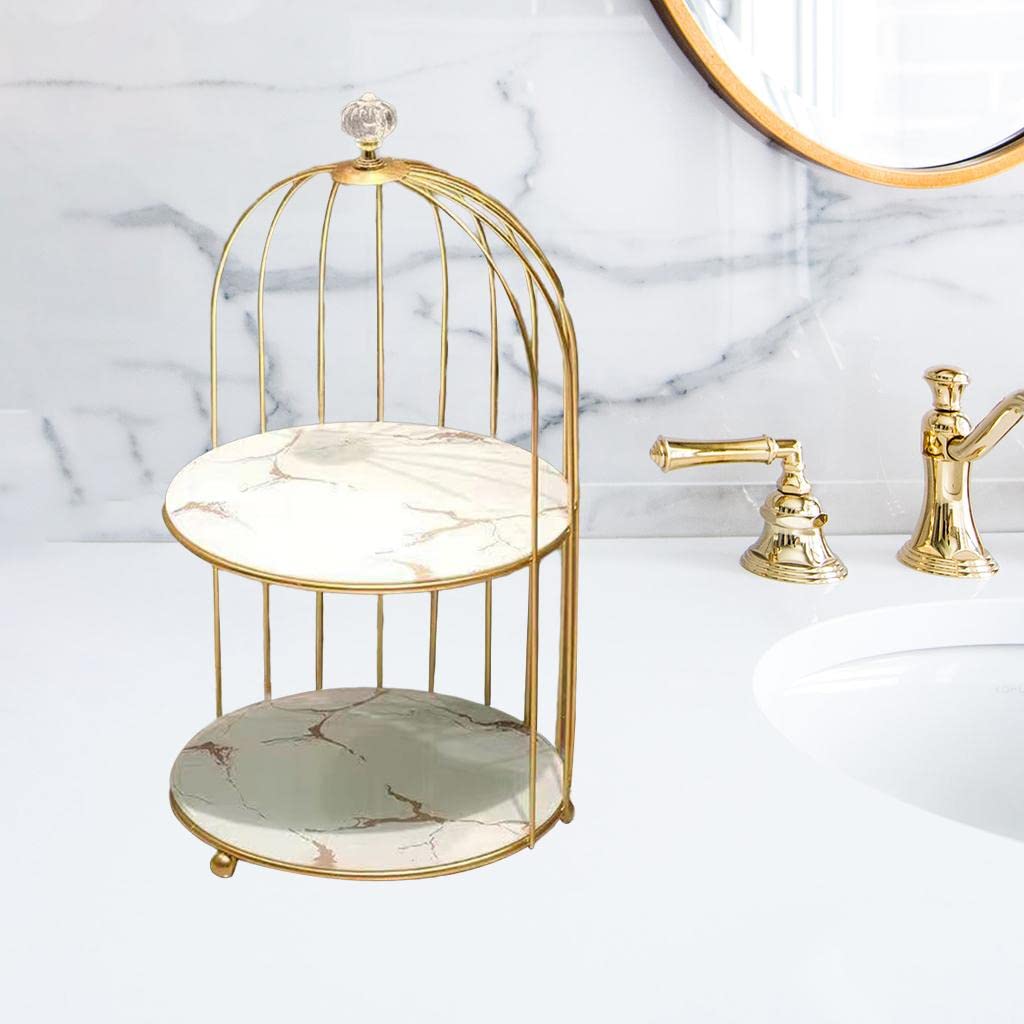 NC Desktop Perfume Organizer Cake Cupcakes Serving Holder Makeup Jewelry Rings Display Stand Bathroom Living Room Storage Rack Shelf - White 2 Tier