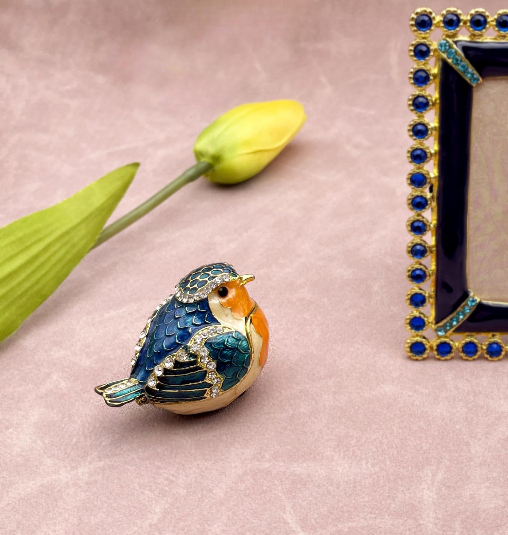 JWT Astyle Robin Bird Hinged Jewelry Box with Stones , Collectible Animal Trinket Box.Rings Earrings Storage Boxes,Bird Figurine Home Decor Gift.