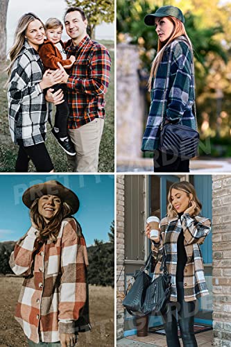 PRETTYGARDEN Women's Fall Clothes Plaid Shacket Jacket Trendy Casual Long Sleeve Button Down Flannel Shirts Fashion Blouse(Pink,Large)