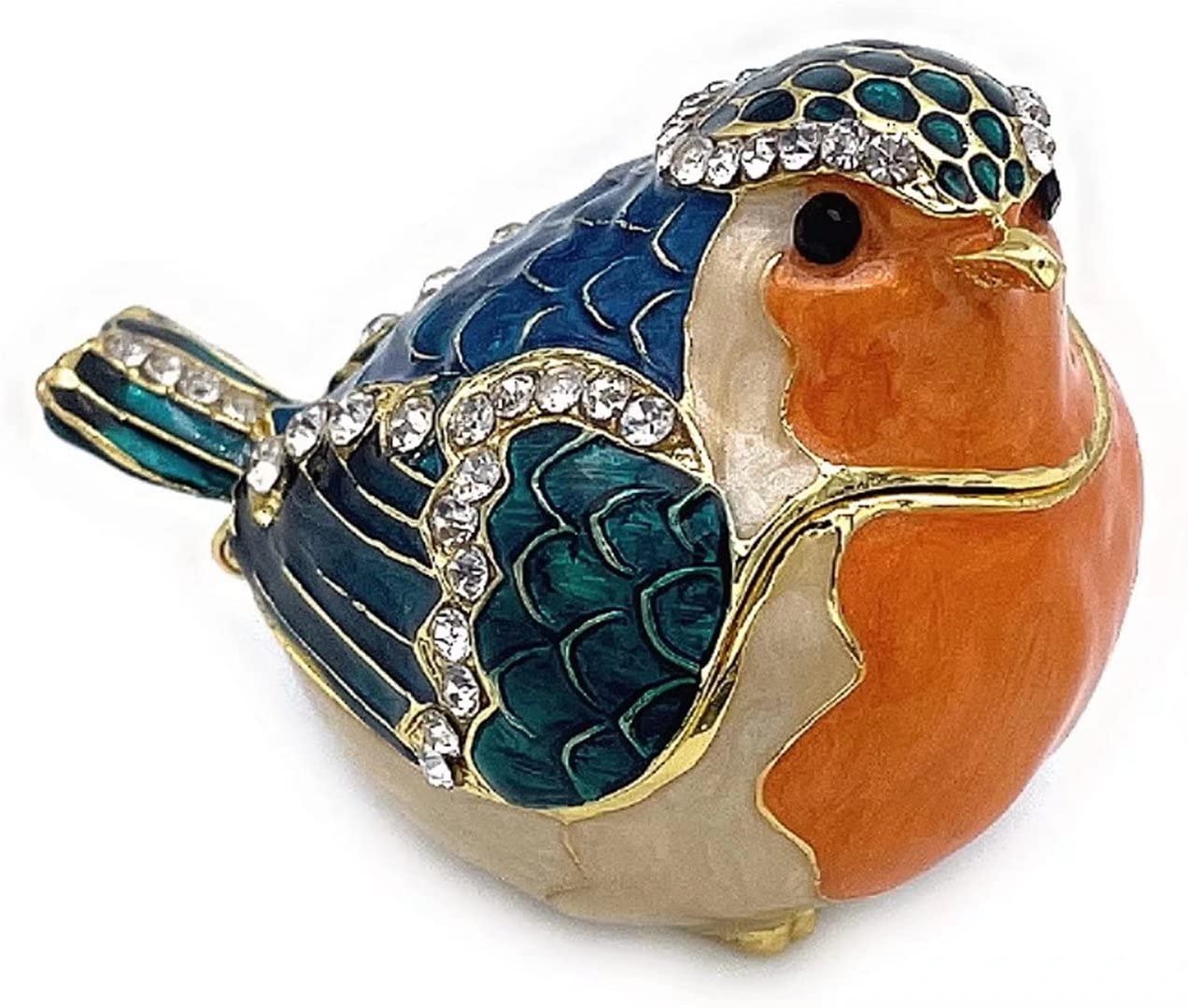 JWT Astyle Robin Bird Hinged Jewelry Box with Stones , Collectible Animal Trinket Box.Rings Earrings Storage Boxes,Bird Figurine Home Decor Gift.