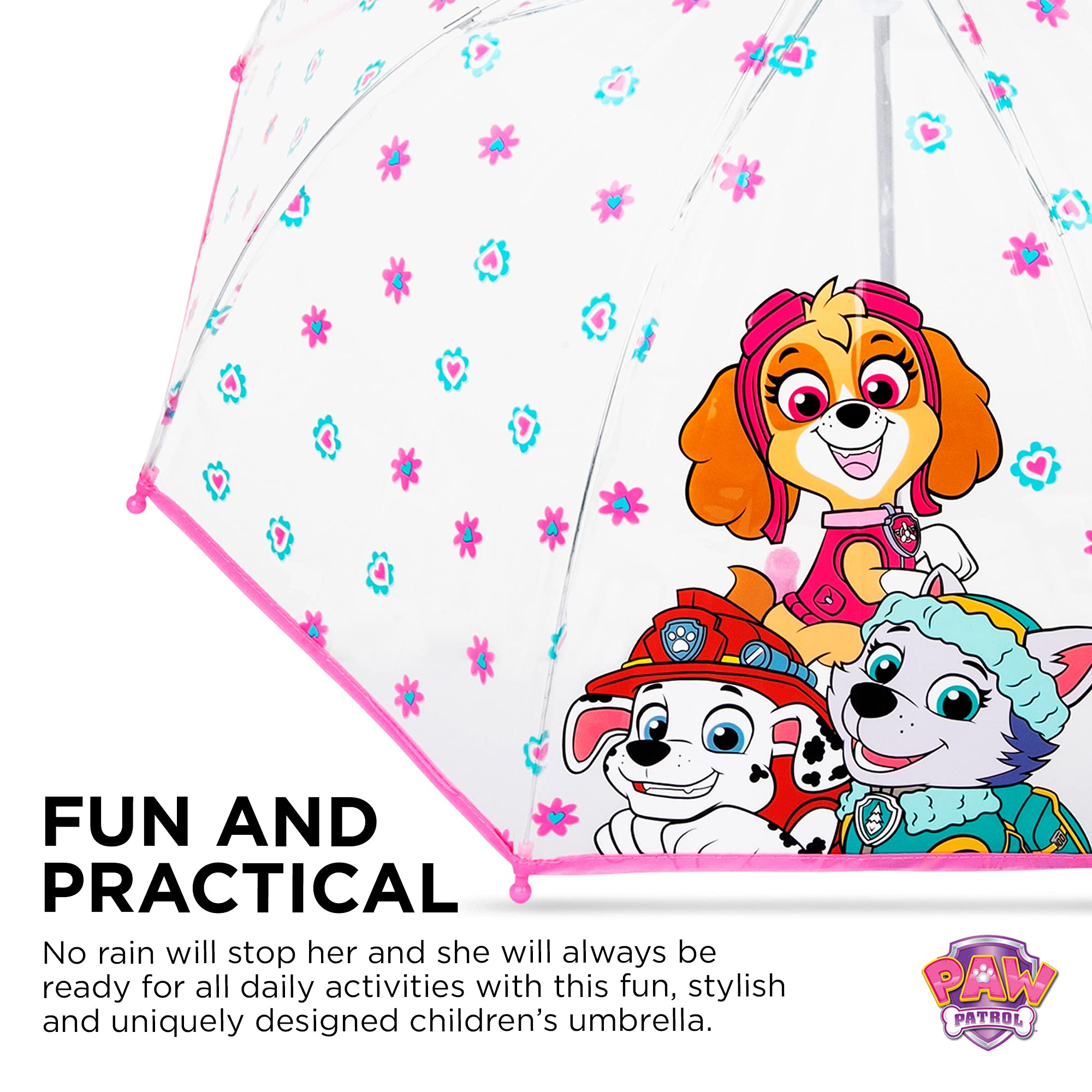 ABG Accessories ABG girls Kids Clear for Rain Girl's, Transparent with an Easy Grip Handle, Dome Windproof, Ag Bubble Umbrella, Paw Patrol, Age 3-10 US