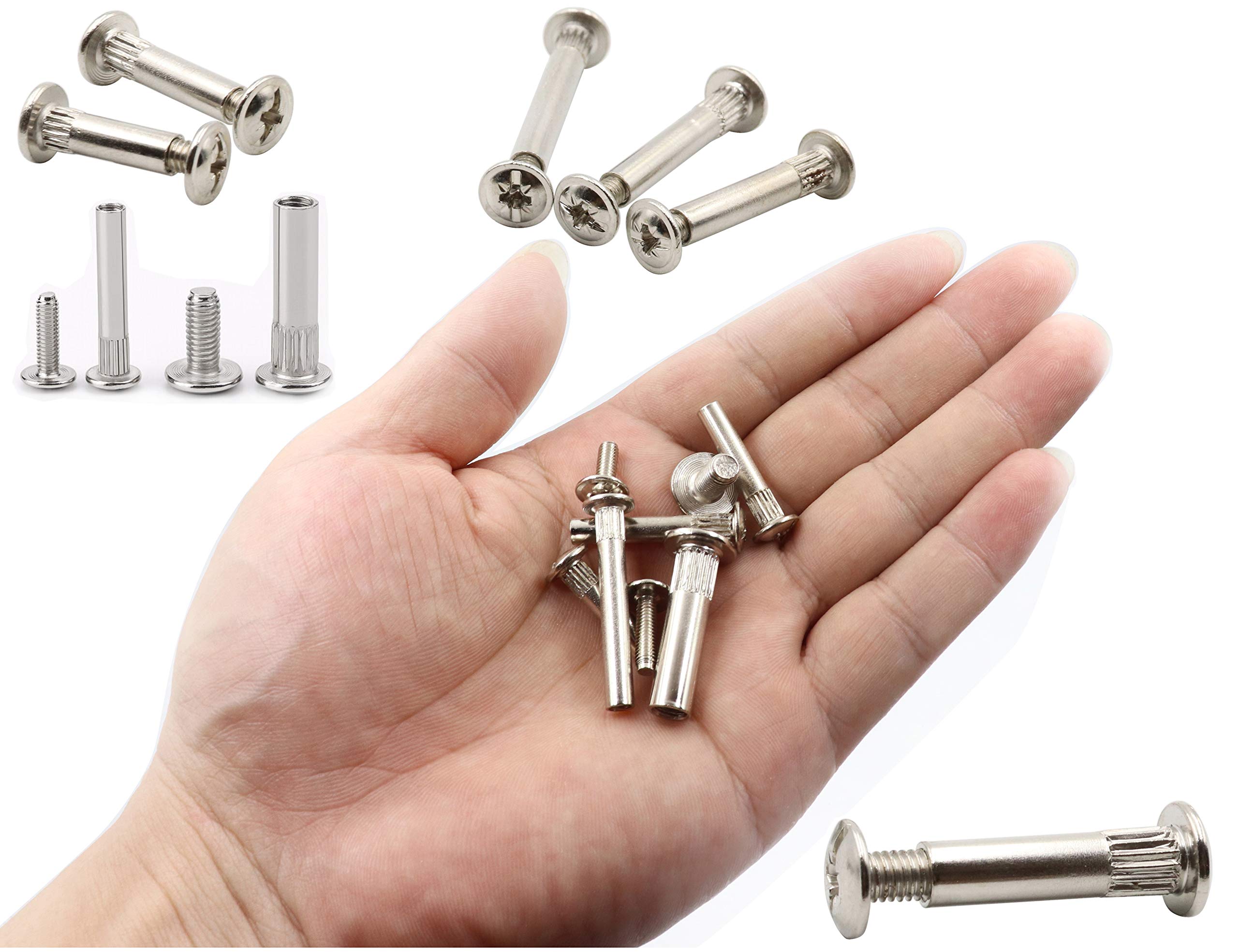 LBY 130pcs Phillips Chicago Screws, M5 x 16/20/25/29/35mm, M8 x29mm Rivet Screws Assortment Kit, Binding Screw Posts, Furniture Hardware Fitting, Carbon Steel, Nickel-Plated