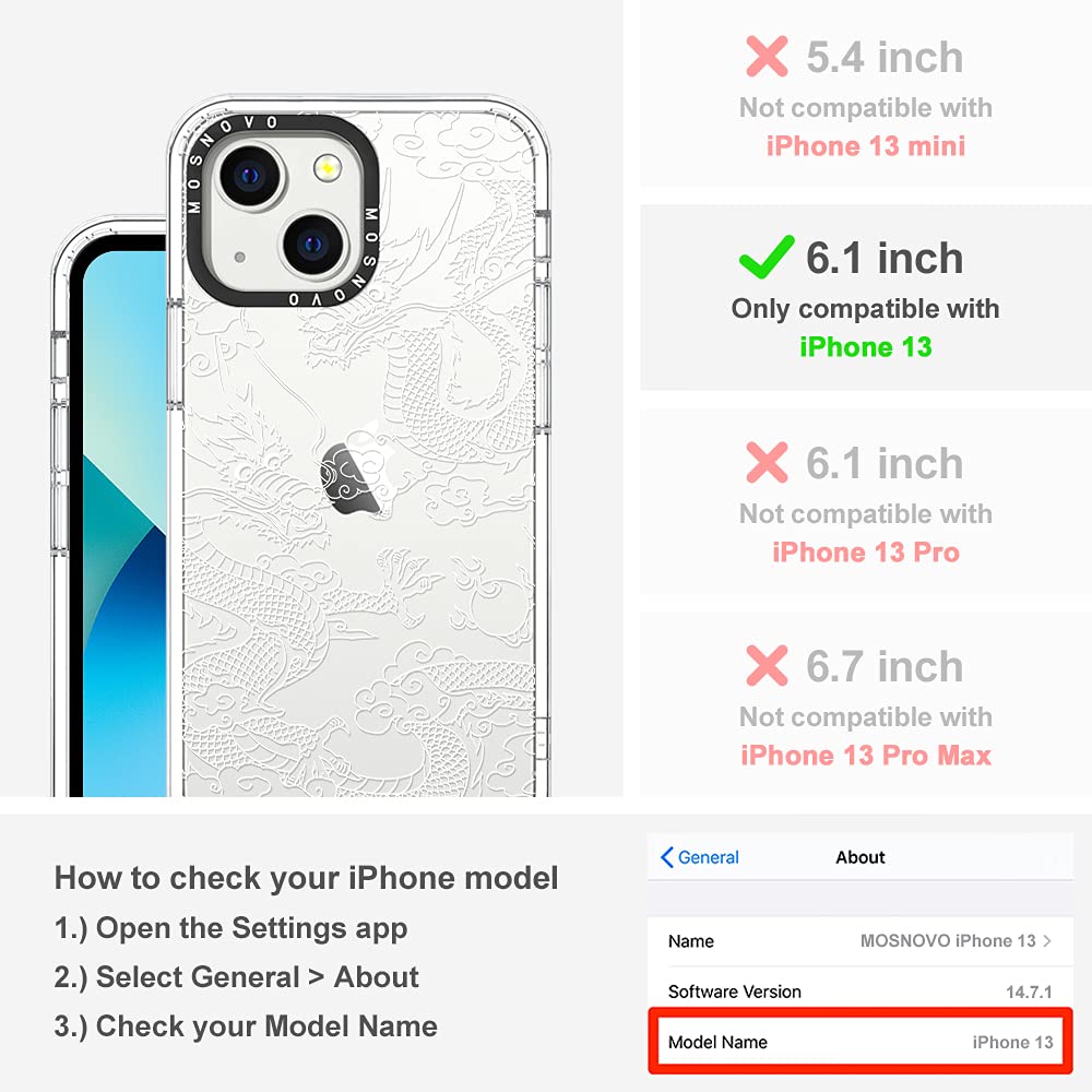 MOSNOVO Case for iPhone 13, [Buffertech 6.6ft Military-Grade Drop Protection] [Anti Peel Off Tech] Clear TPU Bumper Phone Case Cover Design - White Dragon