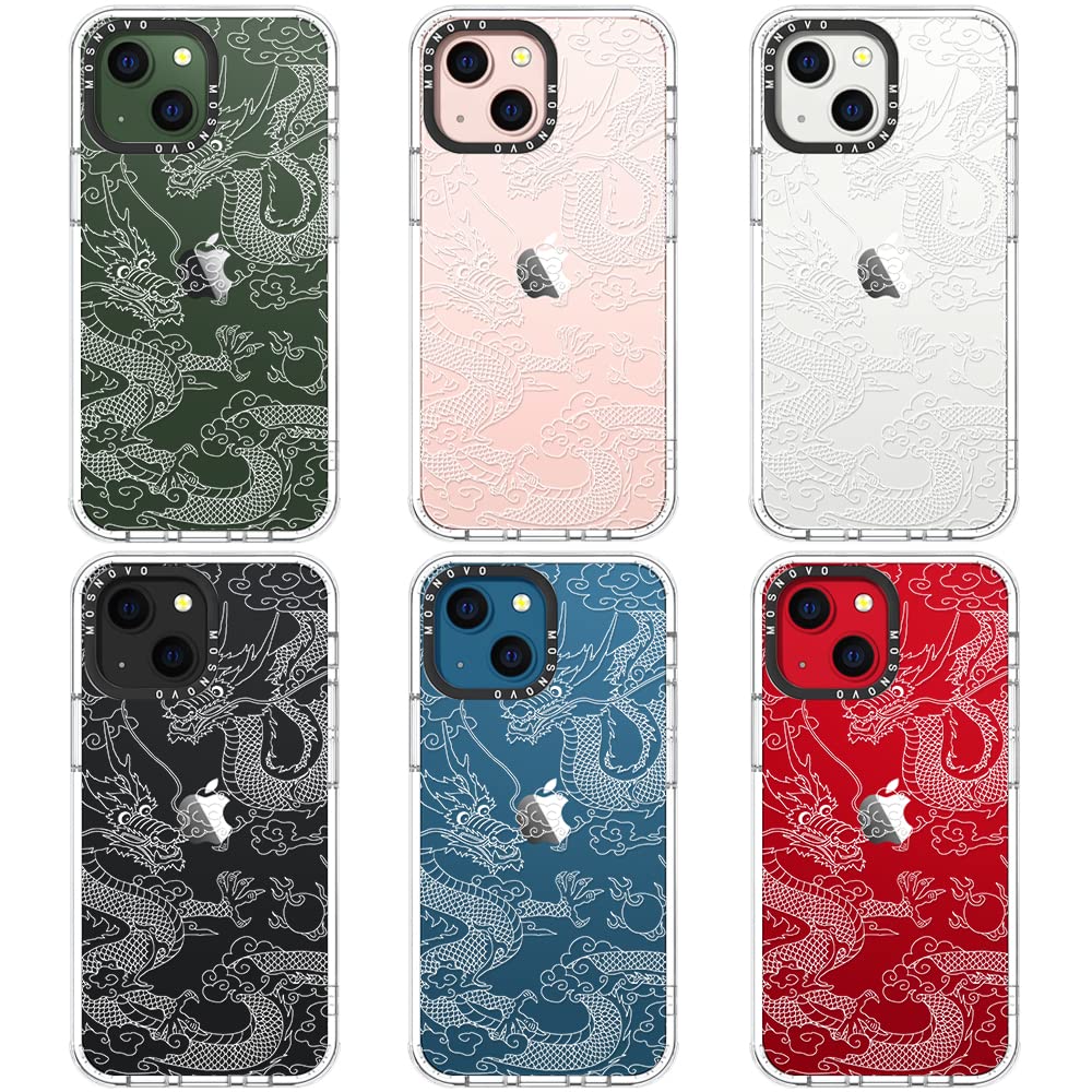 MOSNOVO Case for iPhone 13, [Buffertech 6.6ft Military-Grade Drop Protection] [Anti Peel Off Tech] Clear TPU Bumper Phone Case Cover Design - White Dragon