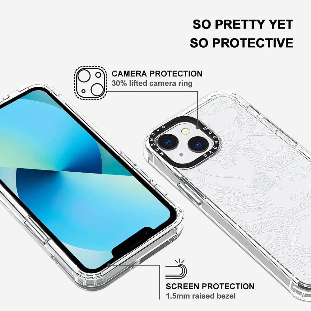 MOSNOVO Case for iPhone 13, [Buffertech 6.6ft Military-Grade Drop Protection] [Anti Peel Off Tech] Clear TPU Bumper Phone Case Cover Design - White Dragon