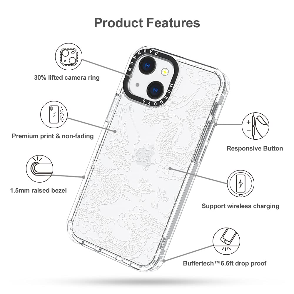 MOSNOVO Case for iPhone 13, [Buffertech 6.6ft Military-Grade Drop Protection] [Anti Peel Off Tech] Clear TPU Bumper Phone Case Cover Design - White Dragon