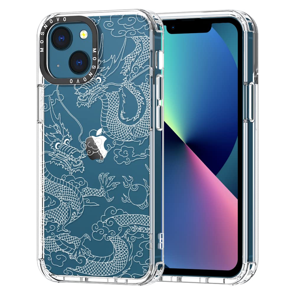 MOSNOVO Case for iPhone 13, [Buffertech 6.6ft Military-Grade Drop Protection] [Anti Peel Off Tech] Clear TPU Bumper Phone Case Cover Design - White Dragon
