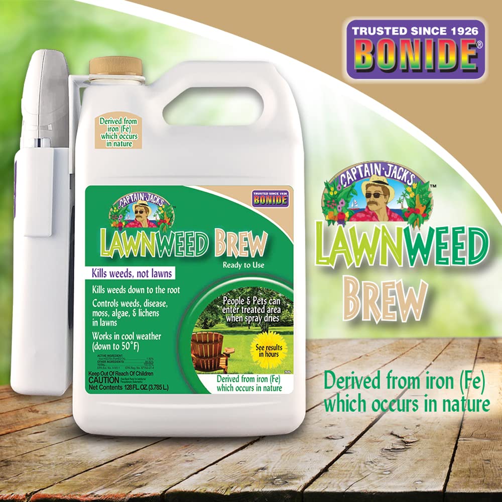 Bonide Captain Jack's Lawnweed Brew, 128 oz Ready-to-Use Spray with Power Wand, Fast-Acting Formula Controls Weeds, Moss, Algae, Lichens & Disease
