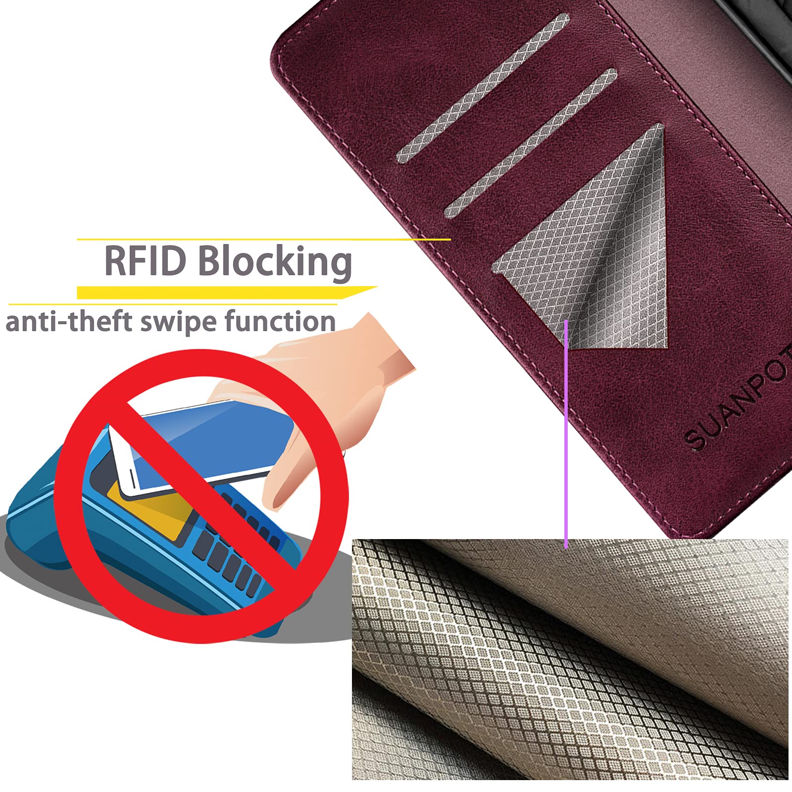 SUANPOT for Samsung S20 FE Leather Wallet case with RFID Blocking Credit Card Holder, Flip Folio Book Magnetic PU Cell Phone Plus Cover for (Wine Red, Only for S20 FE)