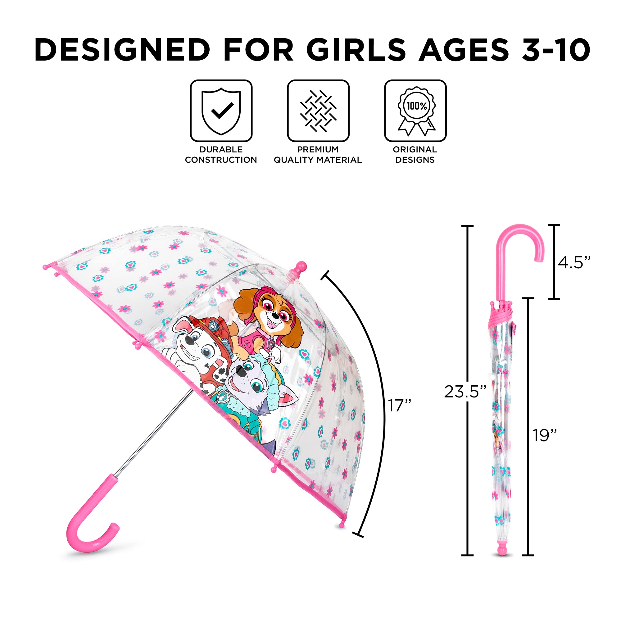 ABG Accessories ABG girls Kids Clear for Rain Girl's, Transparent with an Easy Grip Handle, Dome Windproof, Ag Bubble Umbrella, Paw Patrol, Age 3-10 US