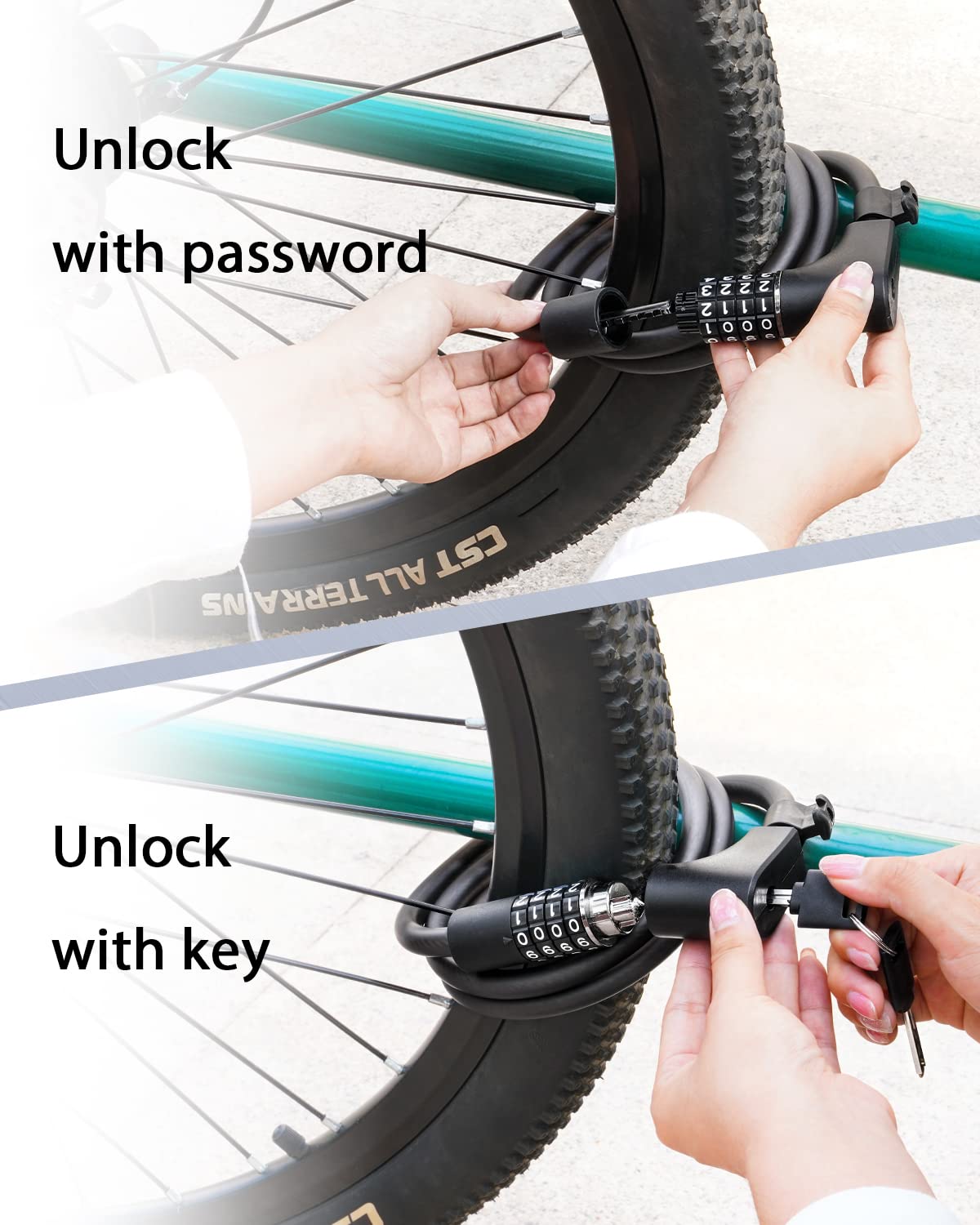 KEYSTP Bike Lock Cable with Combination Key,Password Lost Retrievable Bicycle Lock Anti-Theft,Resettable with Mounting Bracket for Bikes and Scooters