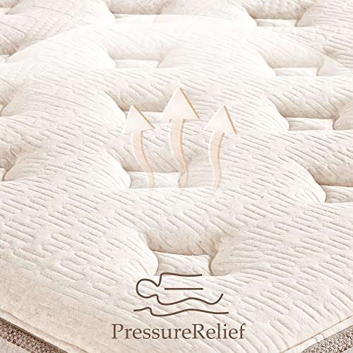 Kescas 10 Inch Memory Foam Hybrid Full Mattress - Knitted Fabric Cover with Linen - Heavier Coils for Durable Support - Pocket Innersprings for Motion Isolation - Pressure Relieving - Medium Firm