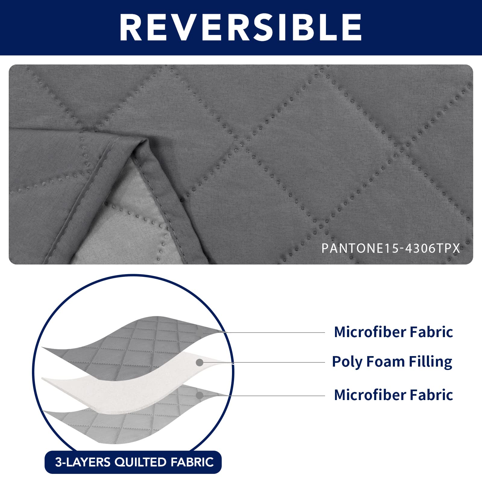 PureFit Water Resistant Reversible Sofa Covers for Reclining Sofa - Non Slip Split Recliner Couch Cover for 3 Cushion Couch, Washable Furniture Protector for Kid, Dog (3 Seat, Gray/Light Gray)