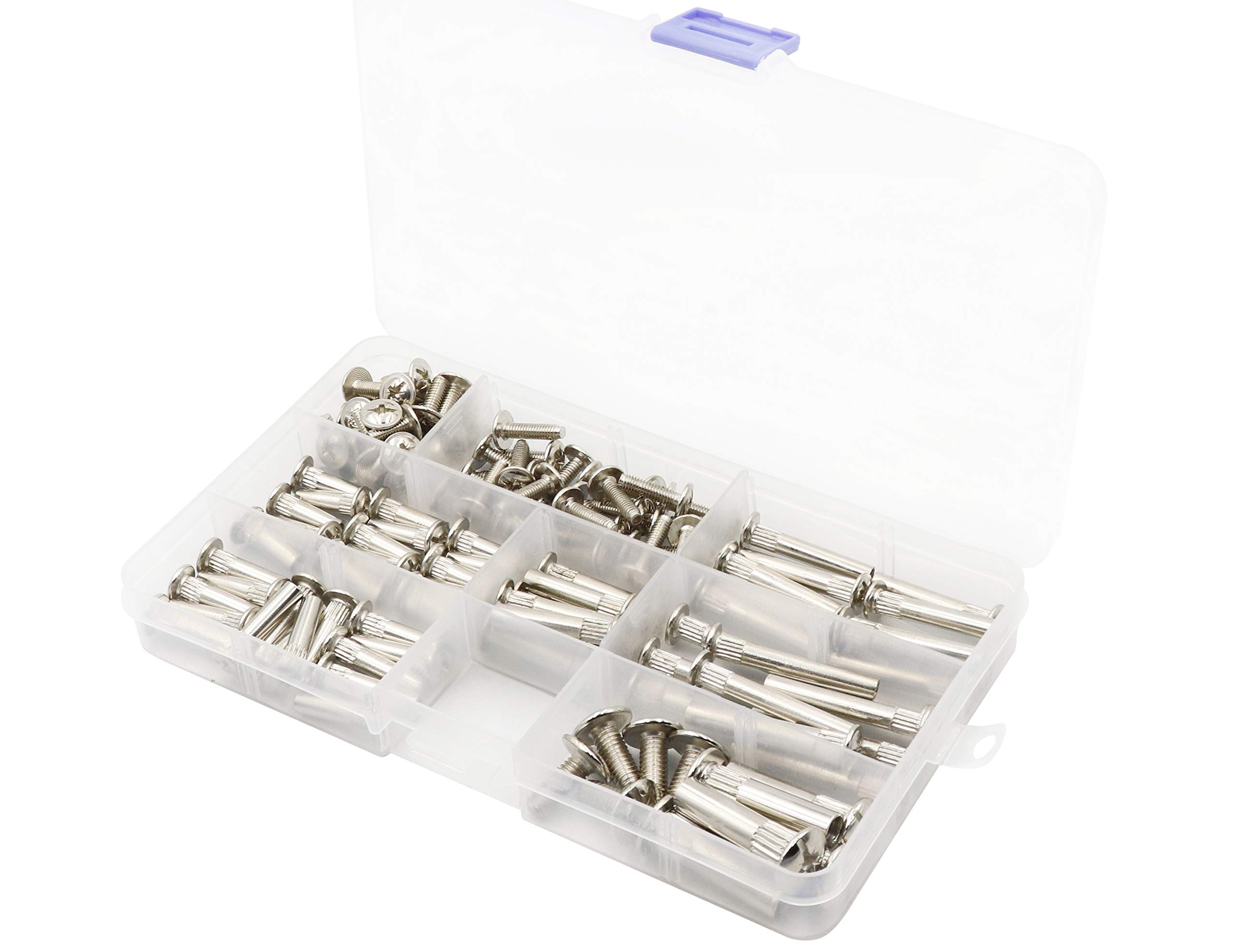 LBY 130pcs Phillips Chicago Screws, M5 x 16/20/25/29/35mm, M8 x29mm Rivet Screws Assortment Kit, Binding Screw Posts, Furniture Hardware Fitting, Carbon Steel, Nickel-Plated