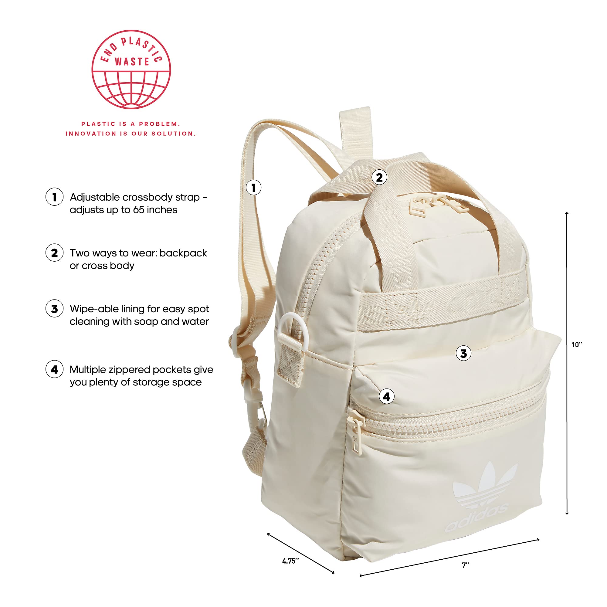 adidas Originals Micro Backpack Small Mini Travel Bag, Wonder White/White, One Size