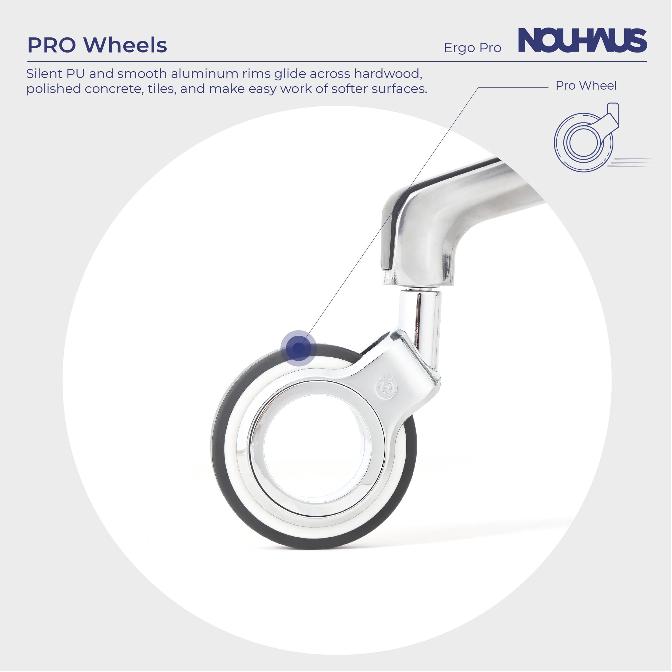 Nouhaus Ergonomic Office Chair Lumbar Support Aluminum Alloy Backrest, Big and Tall Mesh Computer Desk Chair with Adjustable Headrest, 4D Armrest and Premium Wheels(ErgoPRO,Silver)