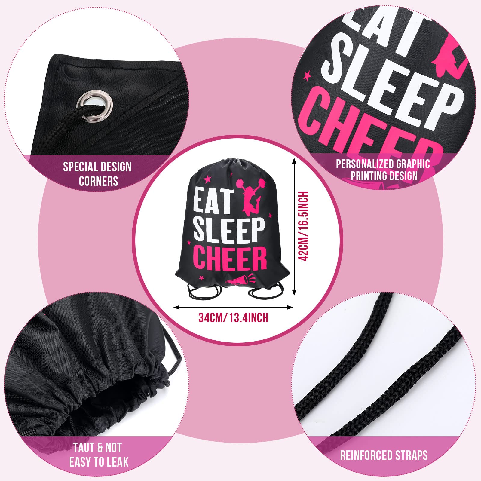 Eccliy 10 Pcs Cheerleaders Drawstring Backpack Bulk Cheer Drawstring Gym Bags Eat Sleep Cheer Gift Bags for Youth Sport Team(Popular Pattern)