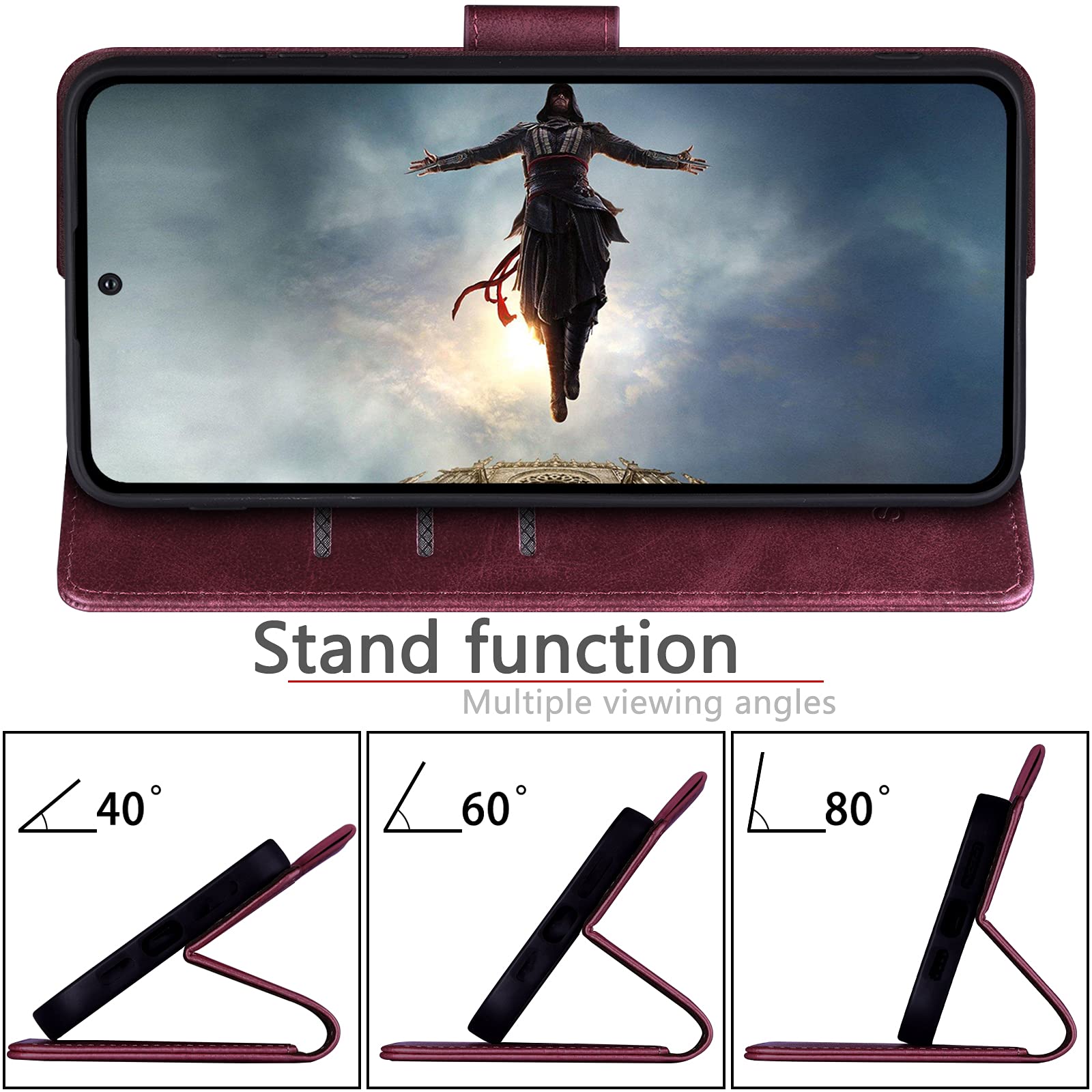 SUANPOT for Samsung S20 FE Leather Wallet case with RFID Blocking Credit Card Holder, Flip Folio Book Magnetic PU Cell Phone Plus Cover for (Wine Red, Only for S20 FE)