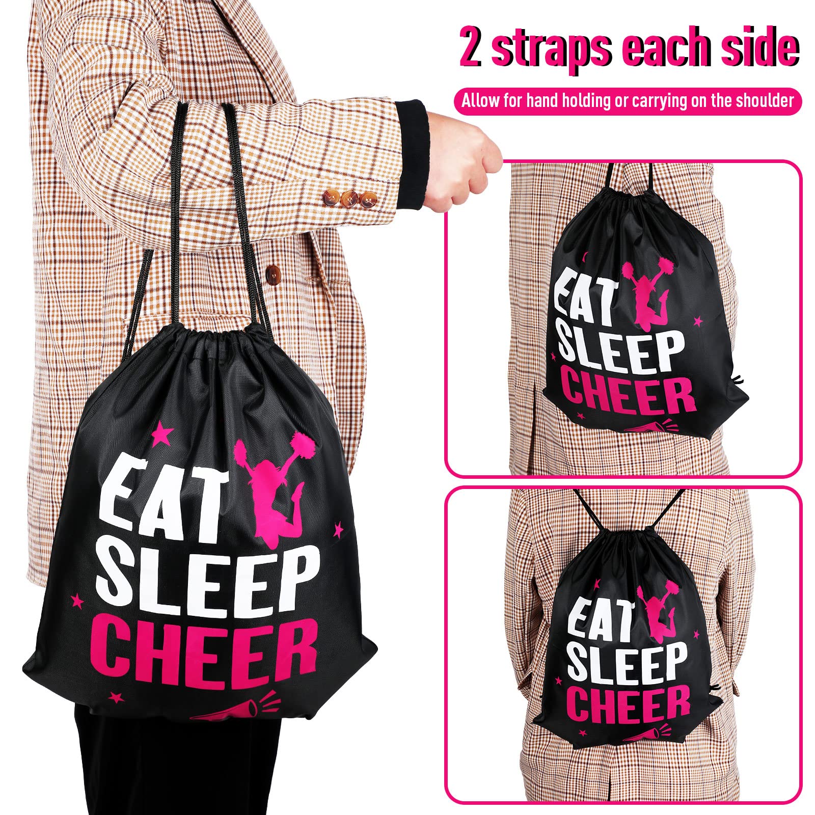 Eccliy 10 Pcs Cheerleaders Drawstring Backpack Bulk Cheer Drawstring Gym Bags Eat Sleep Cheer Gift Bags for Youth Sport Team(Popular Pattern)