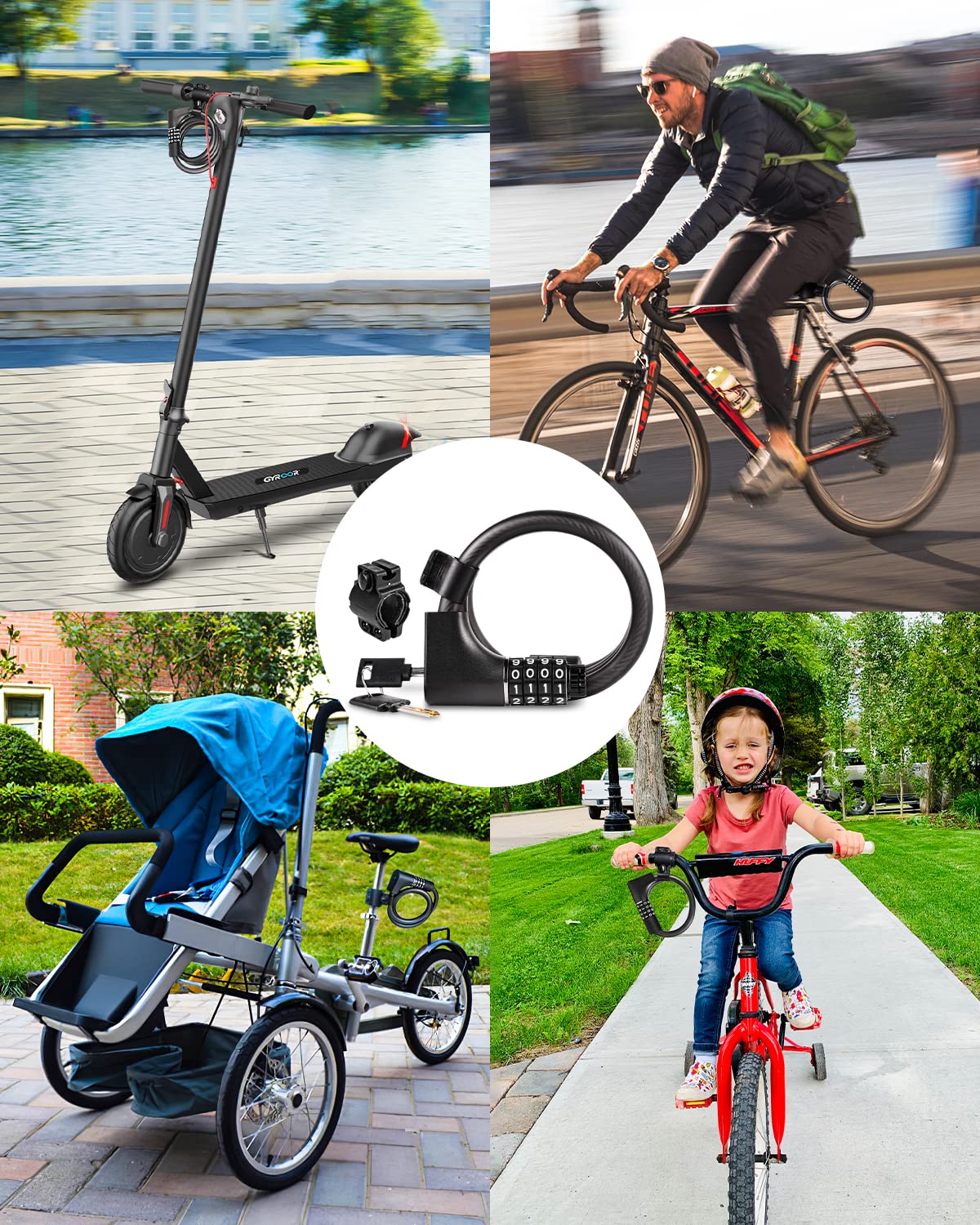 KEYSTP Bike Lock Cable with Combination Key,Password Lost Retrievable Bicycle Lock Anti-Theft,Resettable with Mounting Bracket for Bikes and Scooters