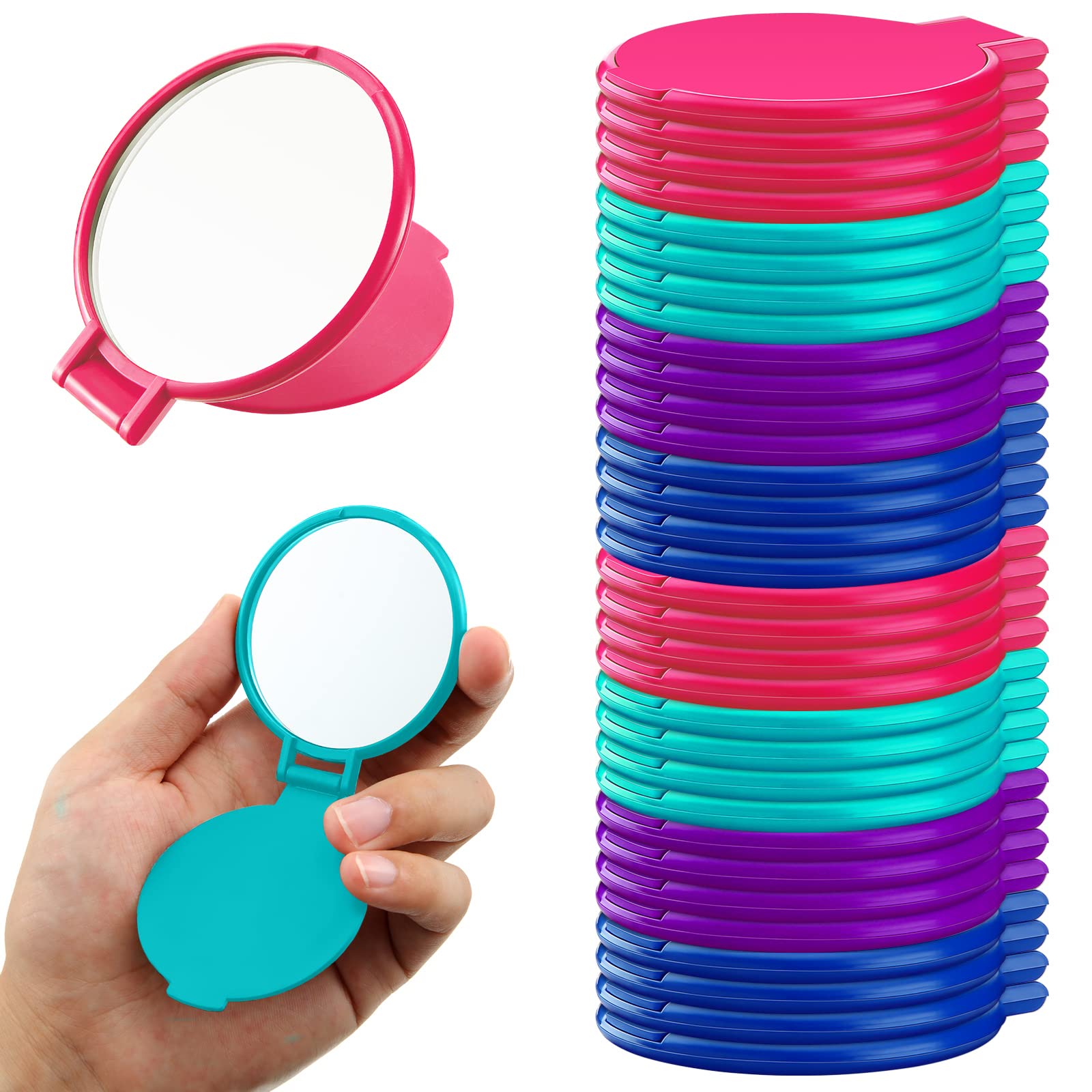 Yalikop 36 Pcs Compact Mirror Bulk Mini Round Makeup Mirror Portable Foldable for Purse Women Travel Daily Use(Pink, Purple, Green, Blue)