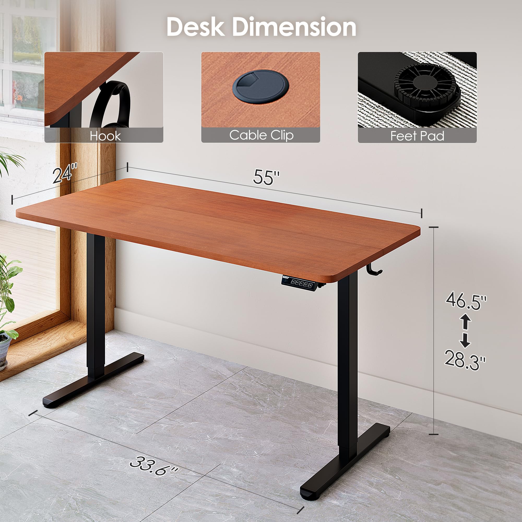Monomi Electric Standing Desk, 55x24 Inches Adjustable Height Desk, Home Office Sit Stand Up Desk (Black Frame/Cherry Top)
