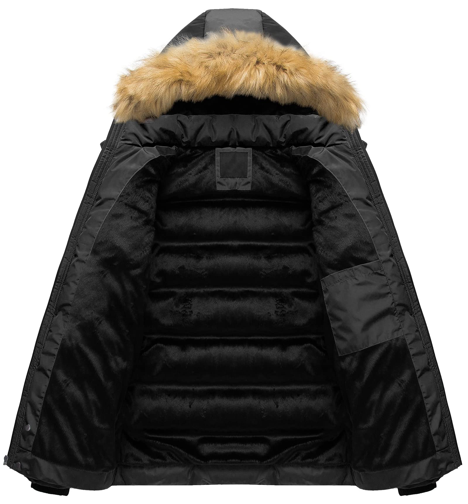 Pursky Puffer Jacket Men Heavyweight Hooded Waterproof Ski Windbreaker Thicken Winter Fur Coats Black L