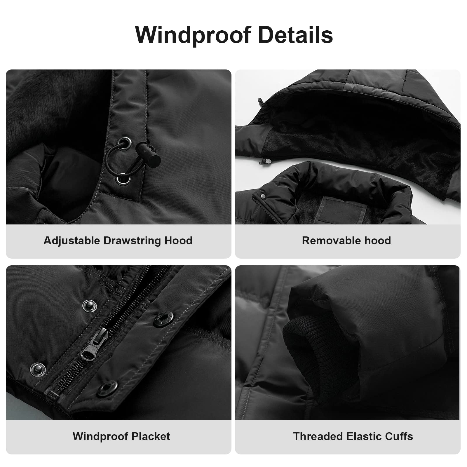 Pursky Puffer Jacket Men Heavyweight Hooded Waterproof Ski Windbreaker Thicken Winter Fur Coats Black L