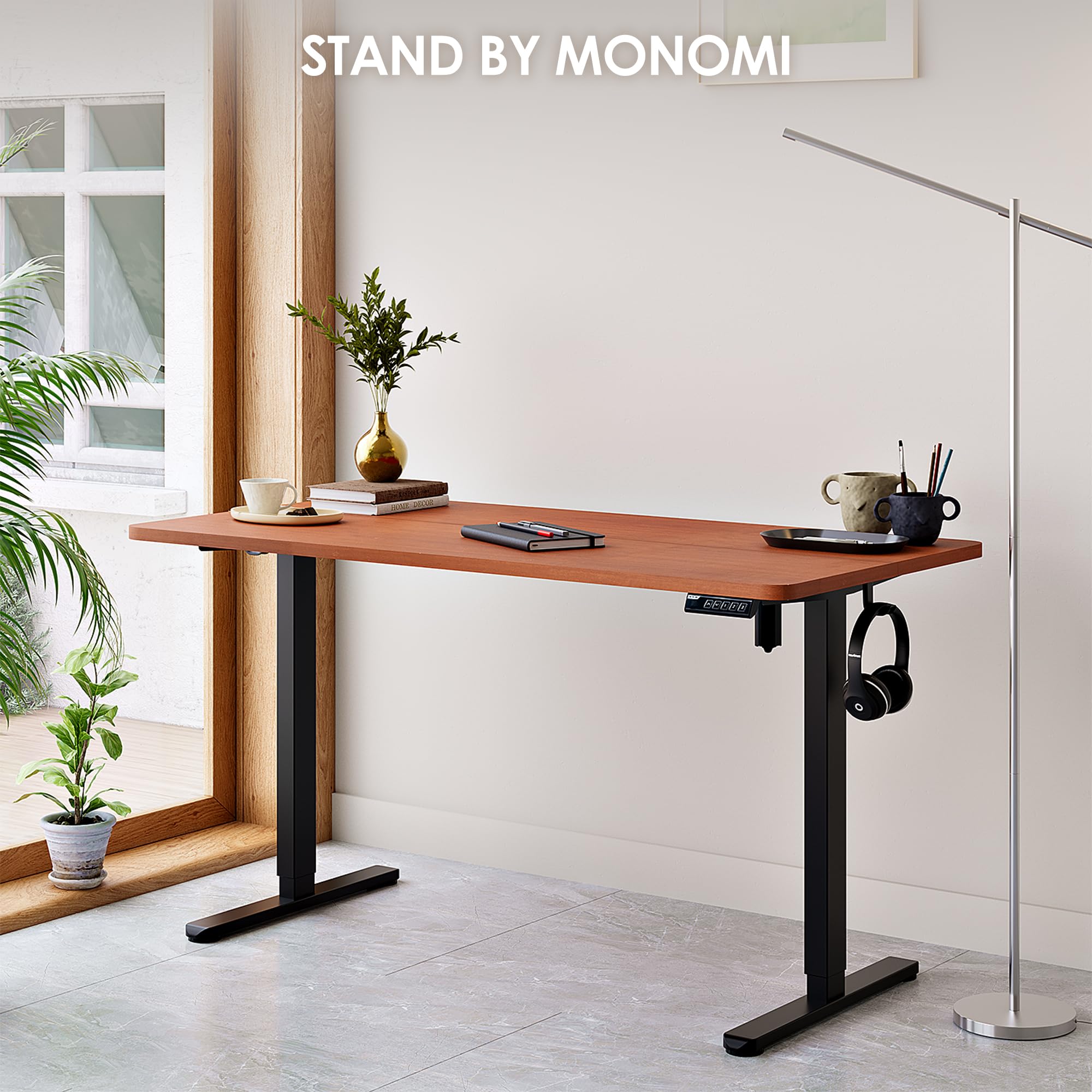 Monomi Electric Standing Desk, 55x24 Inches Adjustable Height Desk, Home Office Sit Stand Up Desk (Black Frame/Cherry Top)