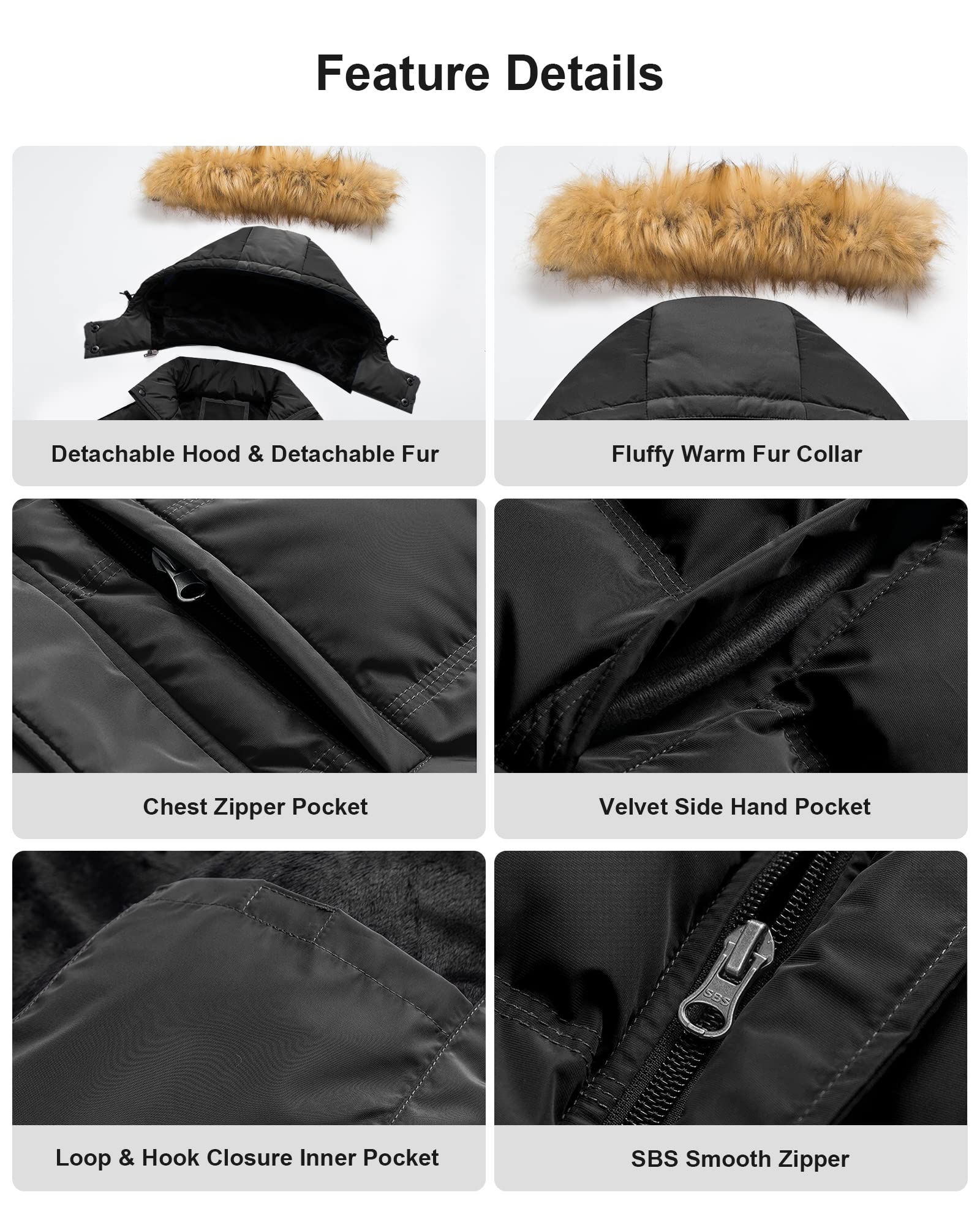 Pursky Puffer Jacket Men Heavyweight Hooded Waterproof Ski Windbreaker Thicken Winter Fur Coats Black L
