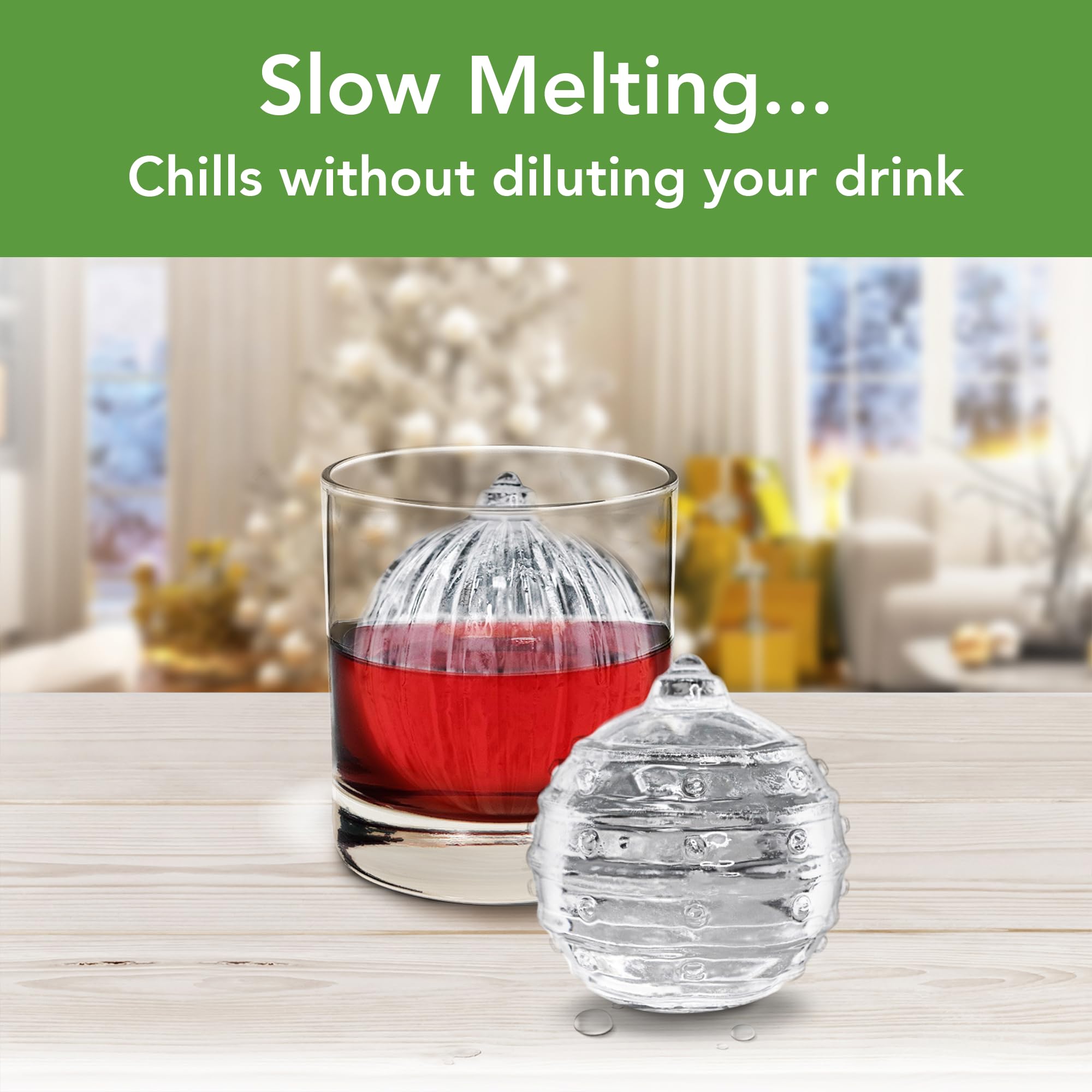 Tovolo Christmas Ornament Ice Molds, Set of 2 - Large Ice Mold Ideal for Festive & Holiday Drinks - Odor-Free Freezer Storage, Dishwasher-Safe with Silicone Plunger