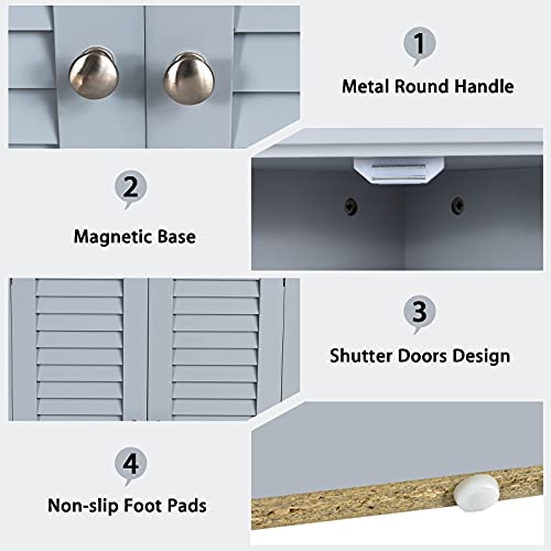 Tangkula Bathroom Corner Cabinet, Corner Storage Cabinet with Double Shutter Doors & Adjustable Shelf, Freestanding Floor Cabinet for Bathroom Living Room Kitchen, 13 x 25.5 x 31.5 Inch (Grey)