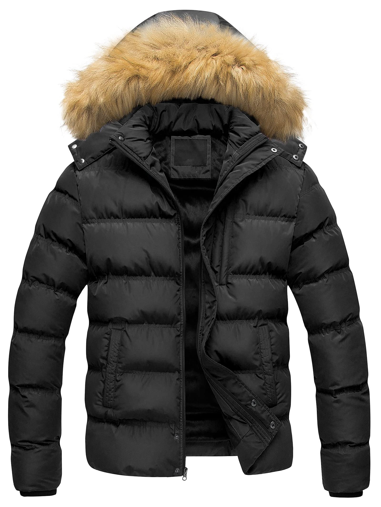 Pursky Puffer Jacket Men Heavyweight Hooded Waterproof Ski Windbreaker Thicken Winter Fur Coats Black L