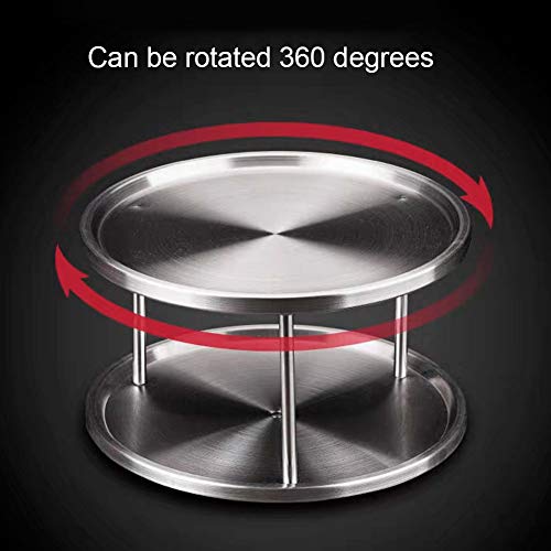 Lazy Susan Turntable Cabinet Organizer, 10.5 Round Stainless Steel Double Layer Turntable Rotating Plate Spice Rack Organizer Kitchen Accessory 10.5x5.9in