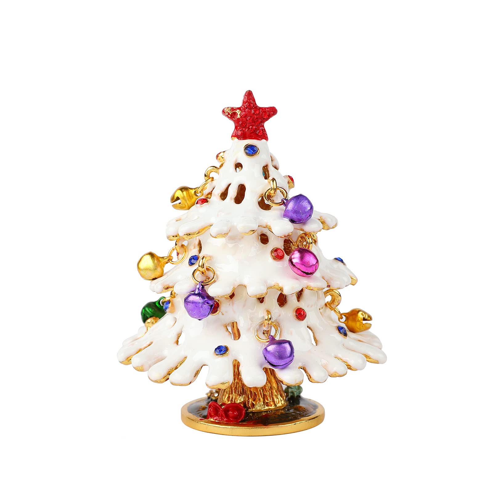 FASSLINO Christmas Tree Jewelry Trinket Box with Hinged and Colorful Bells Hand-Painted Ornaments Gift for Home Decor(White)