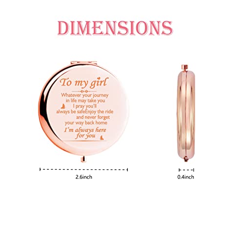 Daughter Gifts from Mom Dad for Rose Gold Compact Mirror,to My Girlfriend Gifts,Engraved Compact Mirror,Round Folding Mirror Handheld 2-Sided Mirror,1x/2x Magnification Compact Mirror.