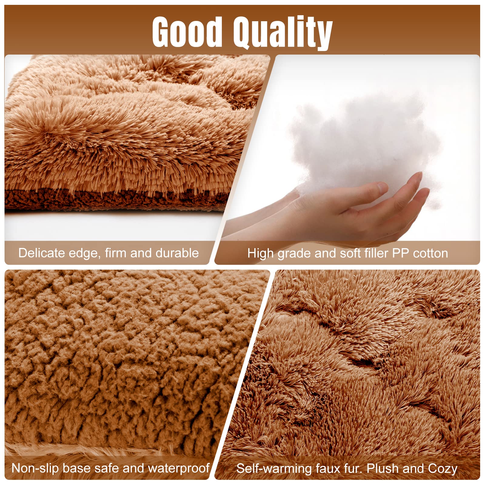 Dog Bed Long Plush Pet Bed, Comfortable Faux Fur Washable Crate Mat for Small Large Medium Dogs and Cats, Anti-Slip Fluffy Dog Kennel Pad