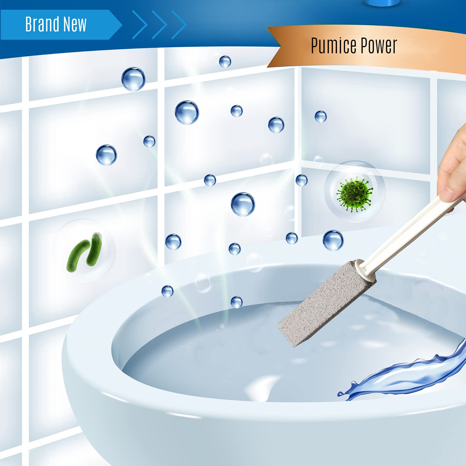 Pumice Stone for Cleaning,1 Extra Long Handle Pumice Stone Toilet Bowl Cleaner & 2 Pieces Pumice Stones, for Bath/Pool/Kitchen/Household Cleaning,3 Pack