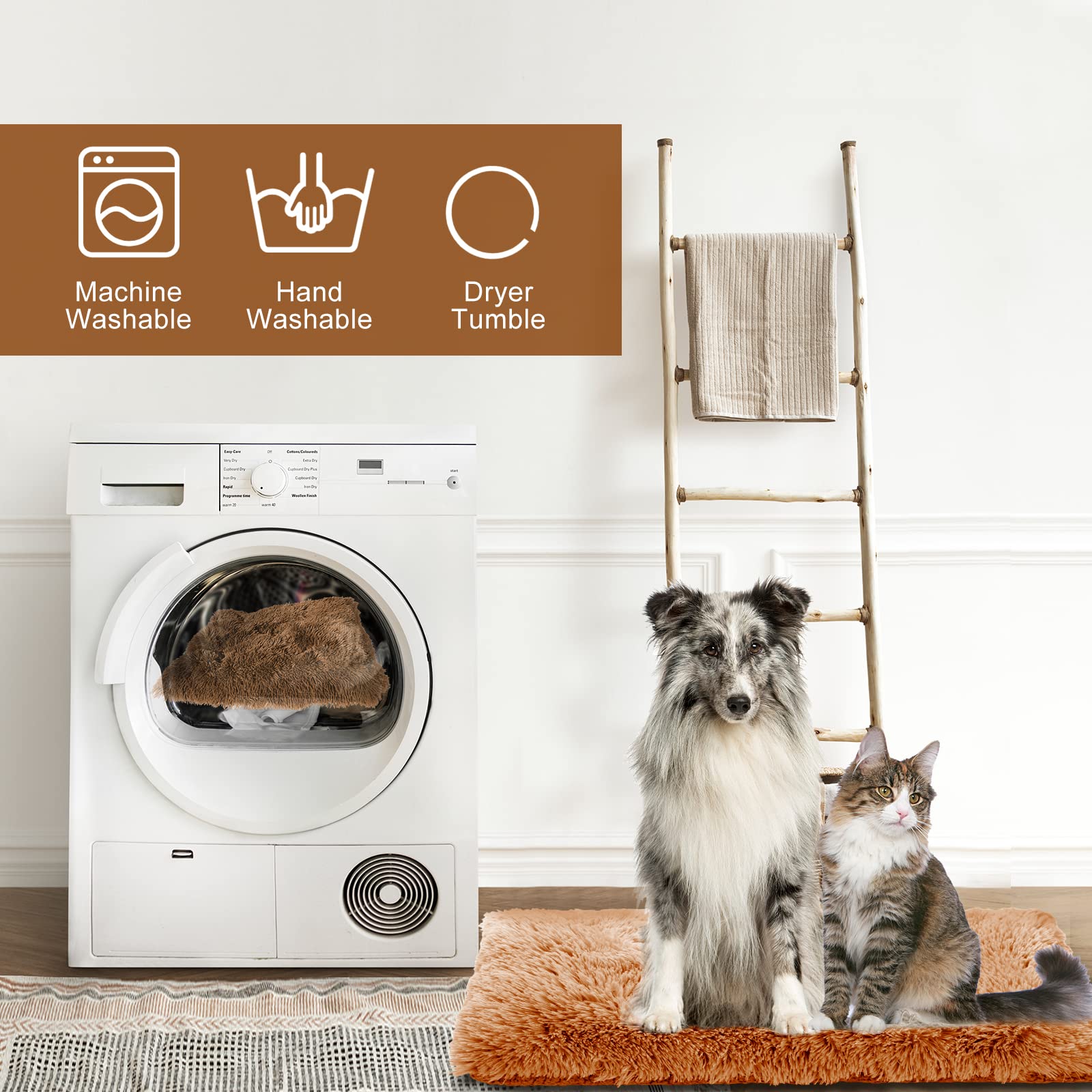 Dog Bed Long Plush Pet Bed, Comfortable Faux Fur Washable Crate Mat for Small Large Medium Dogs and Cats, Anti-Slip Fluffy Dog Kennel Pad