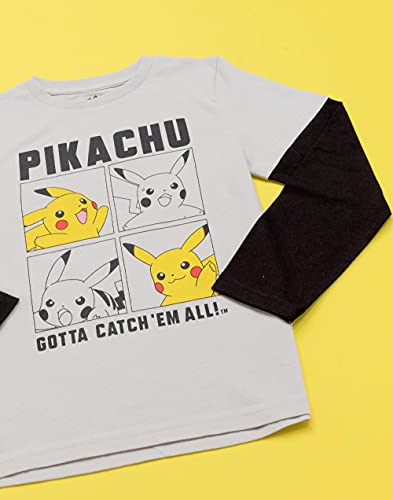 Pokemon T-Shirt Boys Kids Skater Clothes Grey Pikachu Game Top 7-8 Years