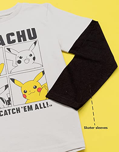 Pokemon T-Shirt Boys Kids Skater Clothes Grey Pikachu Game Top 7-8 Years