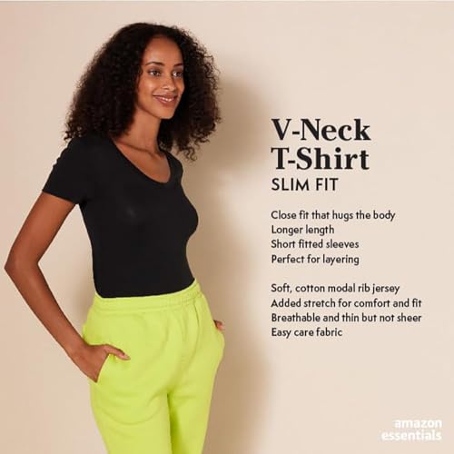 Amazon Essentials Women's Slim-Fit Short-Sleeve V-Neck T-Shirt, Pack of 2, White/Light Grey Heather, Large