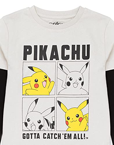 Pokemon T-Shirt Boys Kids Skater Clothes Grey Pikachu Game Top 7-8 Years