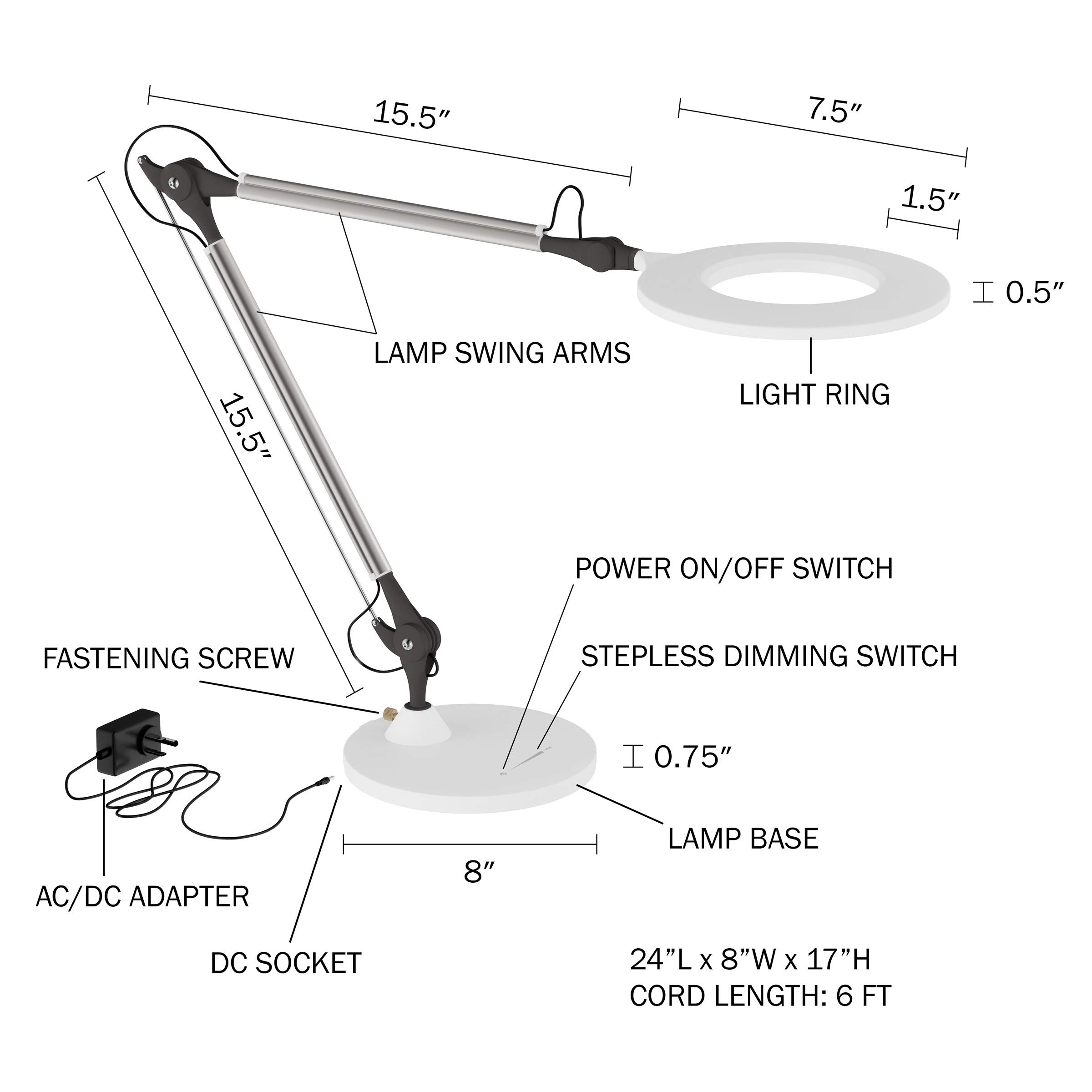 Lavish Home LED Desk Lamp - Swing Arm Architect Lamp - Adjustable Natural Sun Lighting for Home Office, Bedroom, or Dorm Room (White)