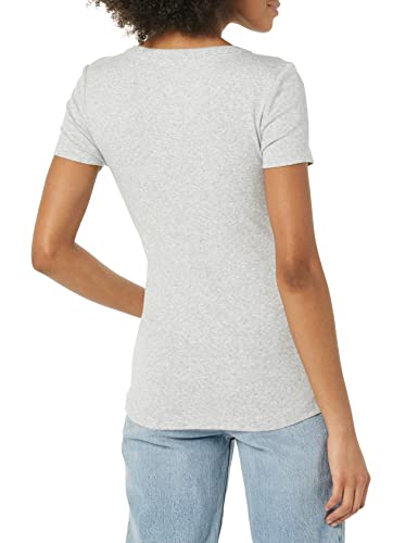 Amazon Essentials Women's Slim-Fit Short-Sleeve V-Neck T-Shirt, Pack of 2, White/Light Grey Heather, Large