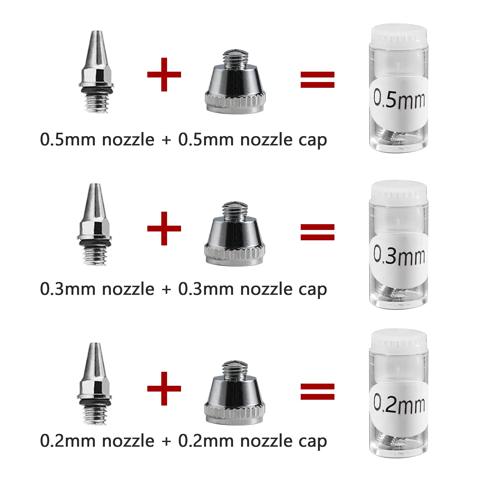 SAGUD Airbrush Nozzle Needle Cap 0.2mm 0.3mm 0.5mm Replacement Accessories Parts with Wrench for Air Brush Spray Gun Kit