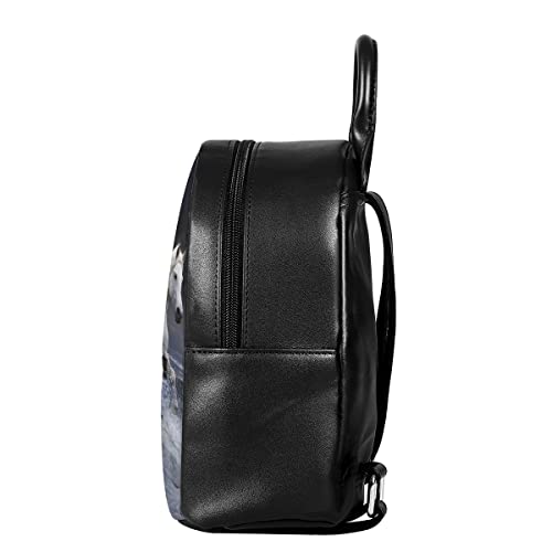 Freewander White Horse Mini Backpack PU leather Daypack with Zipper & Front Pocket for Women Men Girls