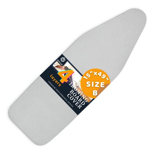 SAVUK Ironing Board Cover and Pad with Standart Size 15x49, Adjustable Elastic Edge Fit, Extra Thick Padding, Heat Reflective, Non Stick Scorch and Stain Resistant, Easy Installation (Silver)