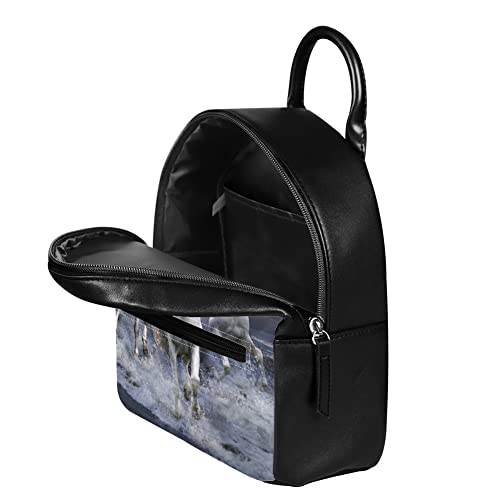 Freewander White Horse Mini Backpack PU leather Daypack with Zipper & Front Pocket for Women Men Girls